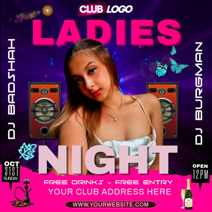 Purple Maximalist Ladies Night Square (1:1) Template | PosterMyWall