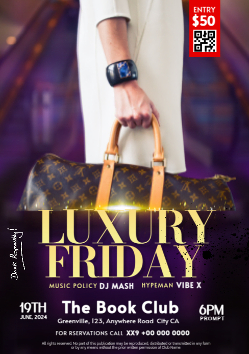 Purple Maximalist Luxury Friday Club Flyer A5 Template | PosterMyWall