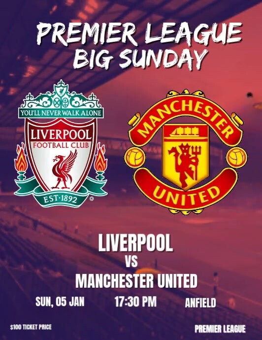 Purple Maximalist Manchester United Vs Liverpool Big Matchday Flyer (us ...