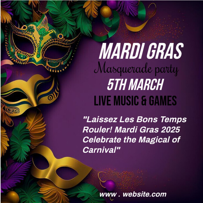 Purple Maximalist Mardi Gras Masquerade Party Instagram Post Template ...
