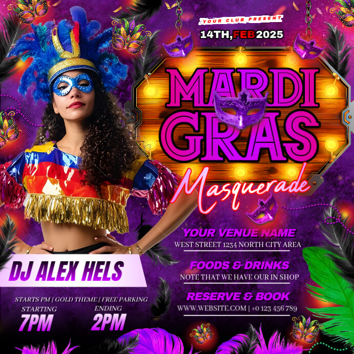 Plantilla de Purple Maximalist Mardigras Masquerade Instagram Post ...