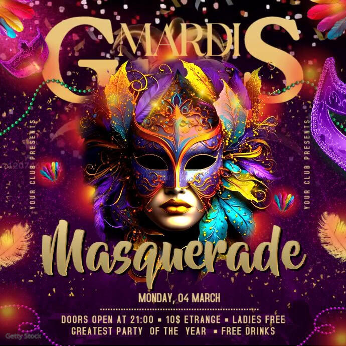 Purple Maximalist Mardigras Masquerade Instagram Post Template ...