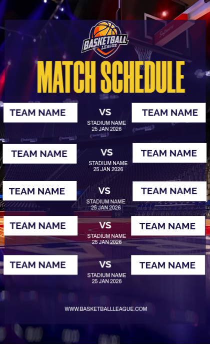 Purple Maximalist Match Schedule Us Legal Template | PosterMyWall