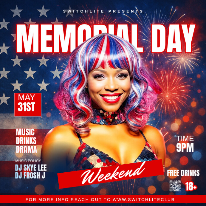 Purple Maximalist Memorial Day Night Party Instagram Post Template | PosterMyWall