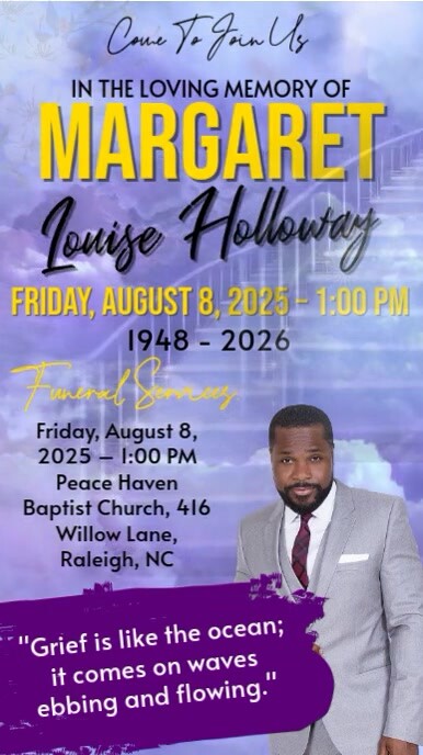 Purple Maximalist Memorial Funeral Announcement Flyer, Funeral ...