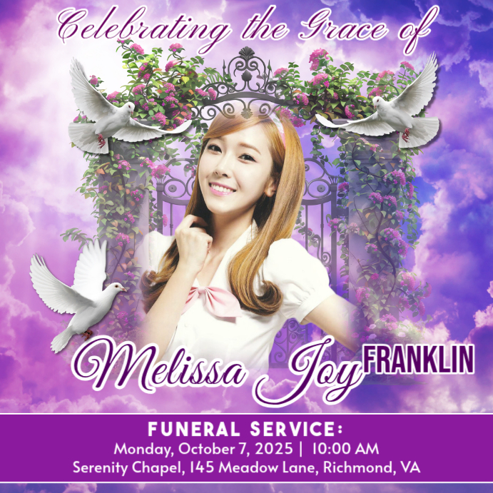 Purple Maximalist Memorial Funeral Announcement Flyer, Funeral ...