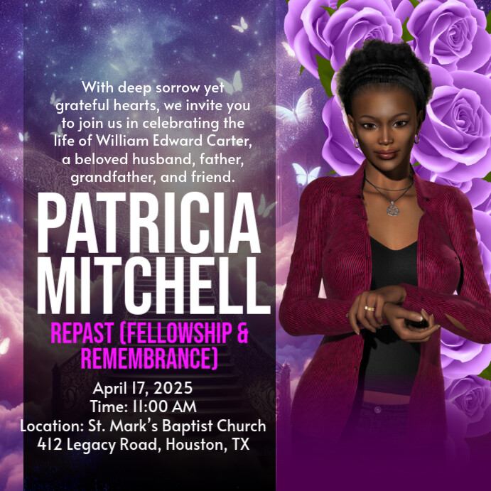 Purple Maximalist Memorial Funeral Announcement Flyer, Funeral ...