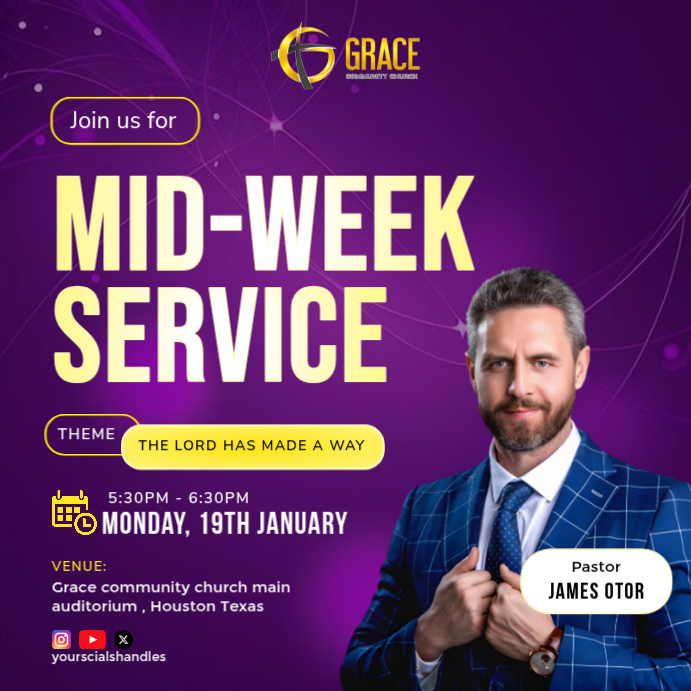 Purple Maximalist Midweek Church Service Social Media Instagram Post ...