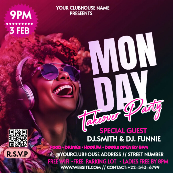 Purple Maximalist Monday Takeover Party Flyer Instagram Post Template ...