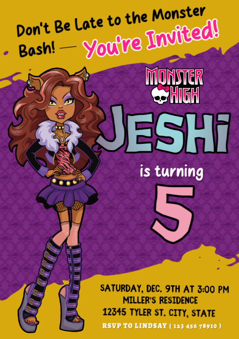 Purple Maximalist Monster High A4 Template | PosterMyWall