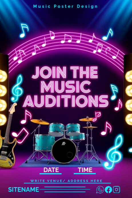 Purple Maximalist Music Audition Poster With Neon Lights Poster ...