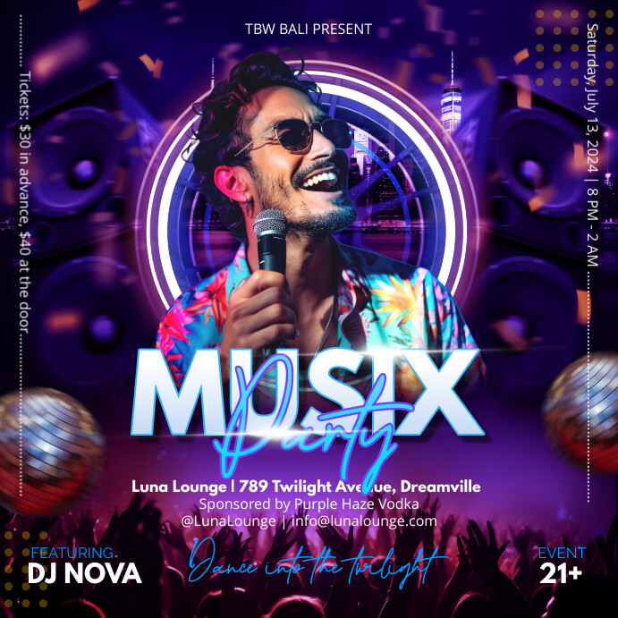 Purple Maximalist Music Night Party Instagra Template | PosterMyWall