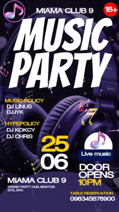 Purple Maximalist Music Party Template Digital Display (9:16 ...
