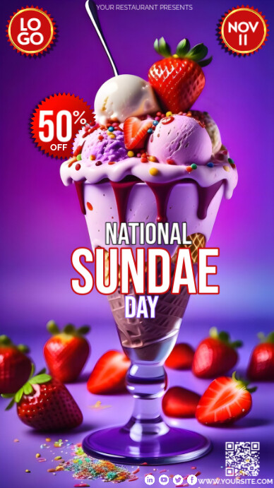 Purple Maximalist National Sundae Day Instagram Story Template ...
