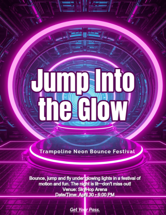 Purple Maximalist Neon Bounce Festival Trampoline Flyer (us Letter ...