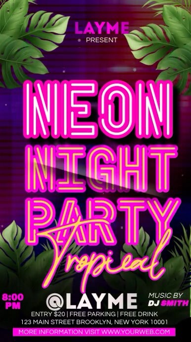 Purple Maximalist Neon Night Party Video Inst Template | PosterMyWall