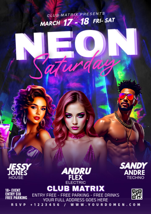 Purple Maximalist Neon Saturday A4 Template | PosterMyWall