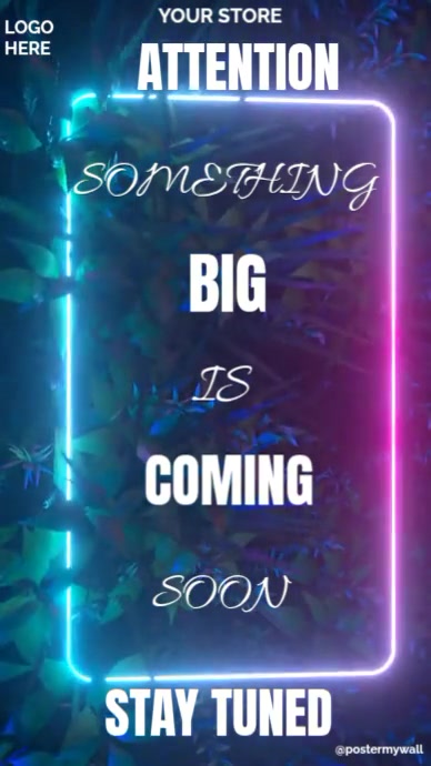 Purple Maximalist Neon Teaser – Something Big Coming Soon Digital Display (9:16) Template ...