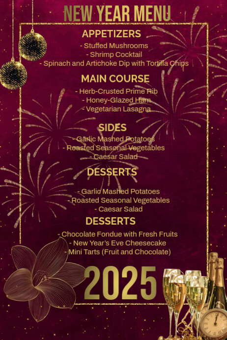 Purple Maximalist New Year Menu Poster Template | PosterMyWall