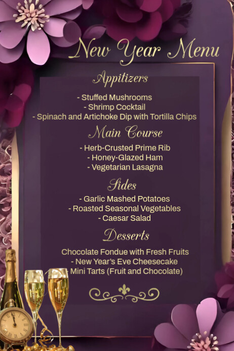 Purple Maximalist New Year Menu Poster Template | PosterMyWall