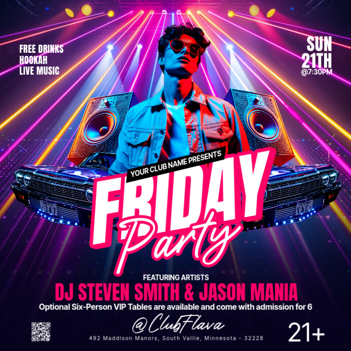 Purple Maximalist Night Club Instagram Post | PosterMyWall