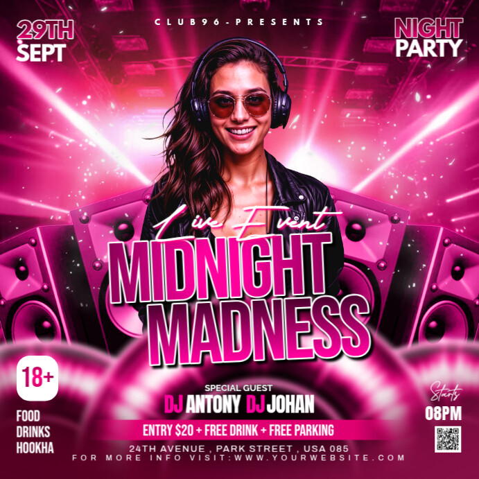 Purple Maximalist Night Club Party Flyer Instagram Post Template | PosterMyWall
