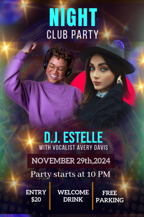 Purple Maximalist Night Club Party With Dj Poster Template | PosterMyWall