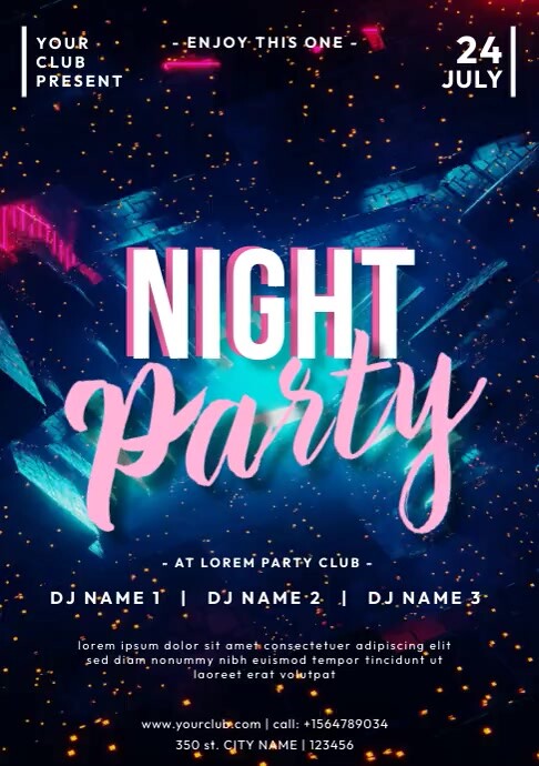 Purple Maximalist Night Party A4 Template | PosterMyWall