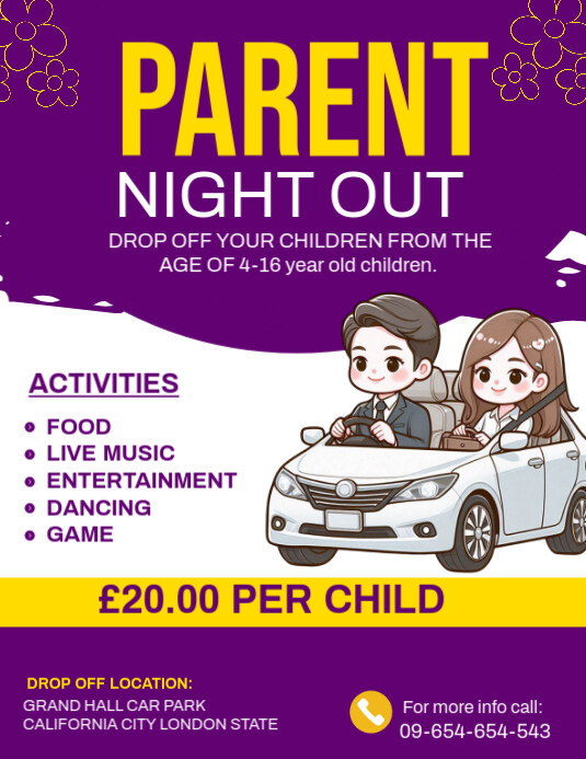 Purple Maximalist Parent Night Out Invitation Template Flyer (us Letter ...