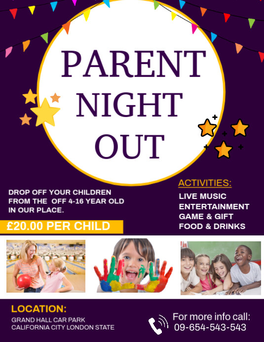 Copy of Purple Maximalist Parent Night Out Template Design Flyer (us ...