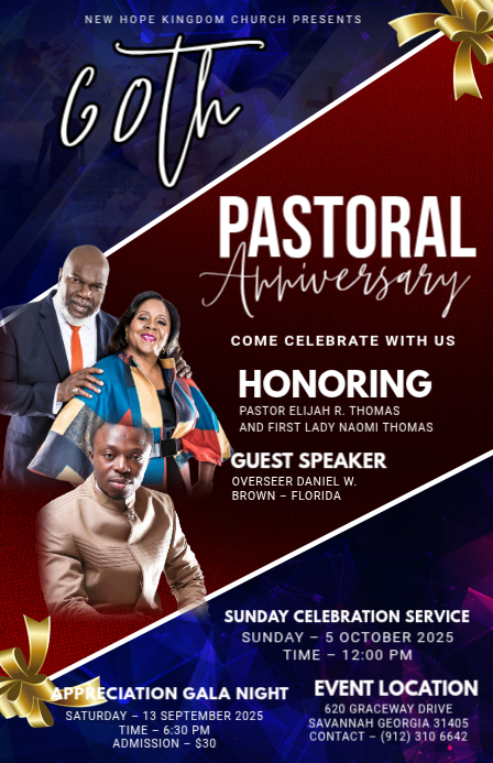 Purple Maximalist Pastor Anniversary Flyer Tabloid Template | PosterMyWall