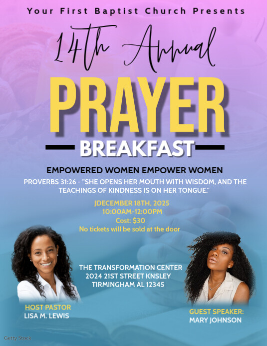 Copy of Purple Maximalist Prayer Breakfast Flyer (us Letter) | PosterMyWall