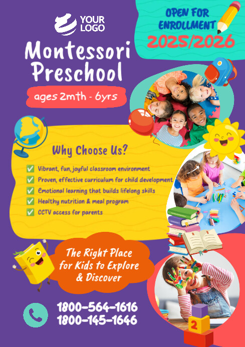 Purple Maximalist Preschool Enrollment Advertisement A4 Template ...