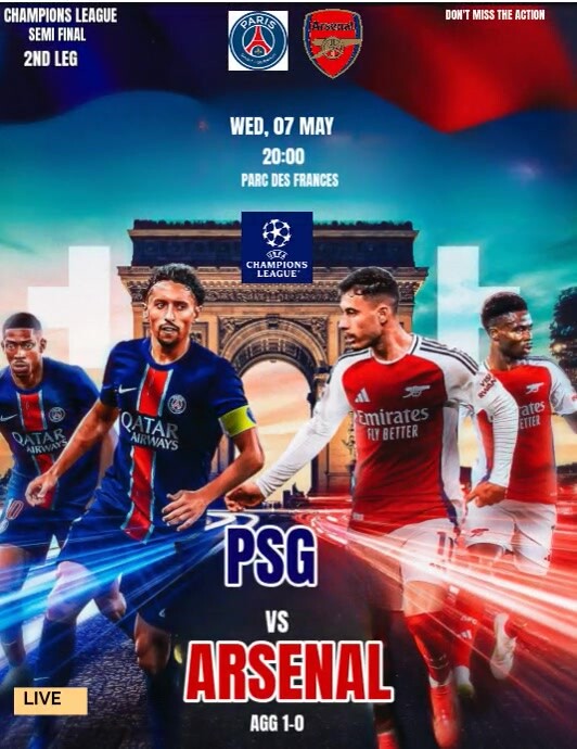 Purple Maximalist Psg Vs Arsenal Ucl Semifinals Templates Flyer (us ...