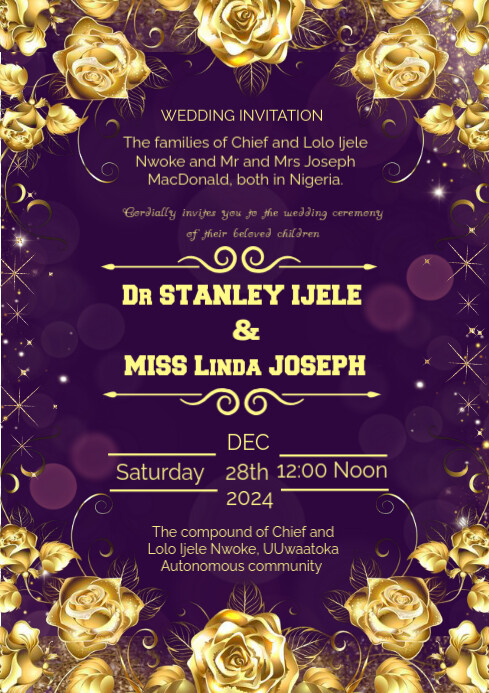 Copy of Purple Maximalist Purple And Gold Wedding Invitation A4 ...