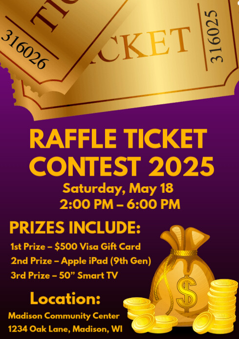 Copy of Purple Maximalist Raffle Ticket Contest 2025 A4 | PosterMyWall
