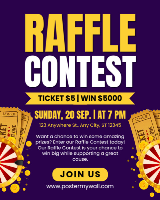 Purple Maximalist Raffle Ticket Contest Instagram Portrait Template ...