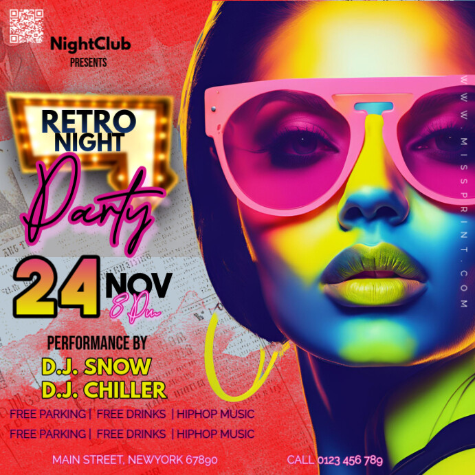 Copy of Purple Maximalist Retro Night Party Instagram Post | PosterMyWall
