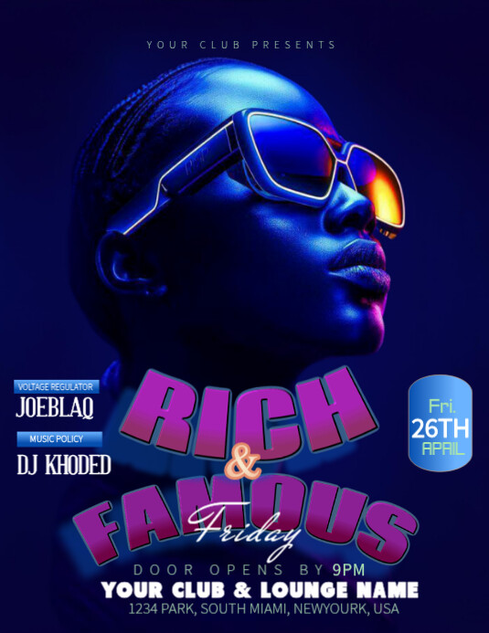 Purple Maximalist Rich And Famous Friday Club Party Flyer (us Letter ...