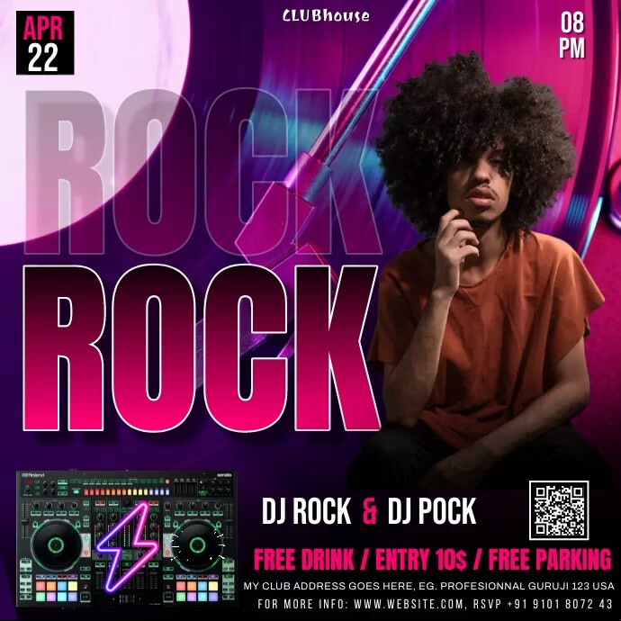 Purple Maximalist Rock Night Party Ads Instag Template | PosterMyWall