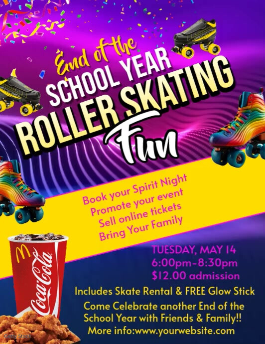 Plantilla de Purple Maximalist Roller Skating Fun Flyer (us Letter ...