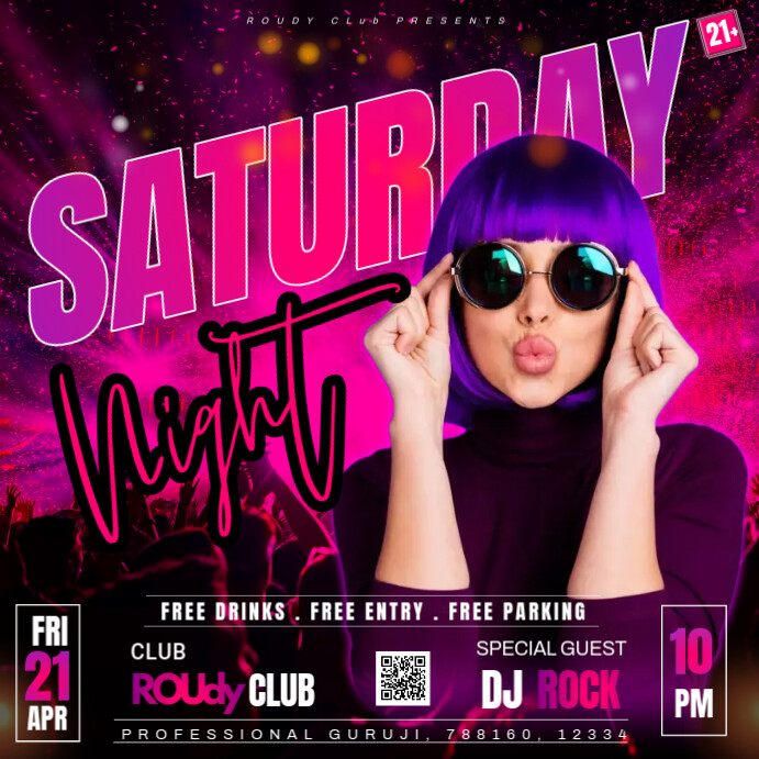 Purple Maximalist Saturday Night Club Party Instagram Post Template ...