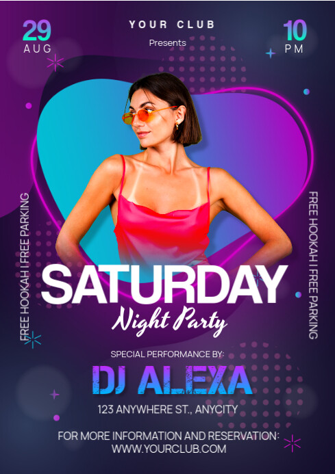 Plantilla de Purple Maximalist Saturday Night Party Event Poster Flyer ...