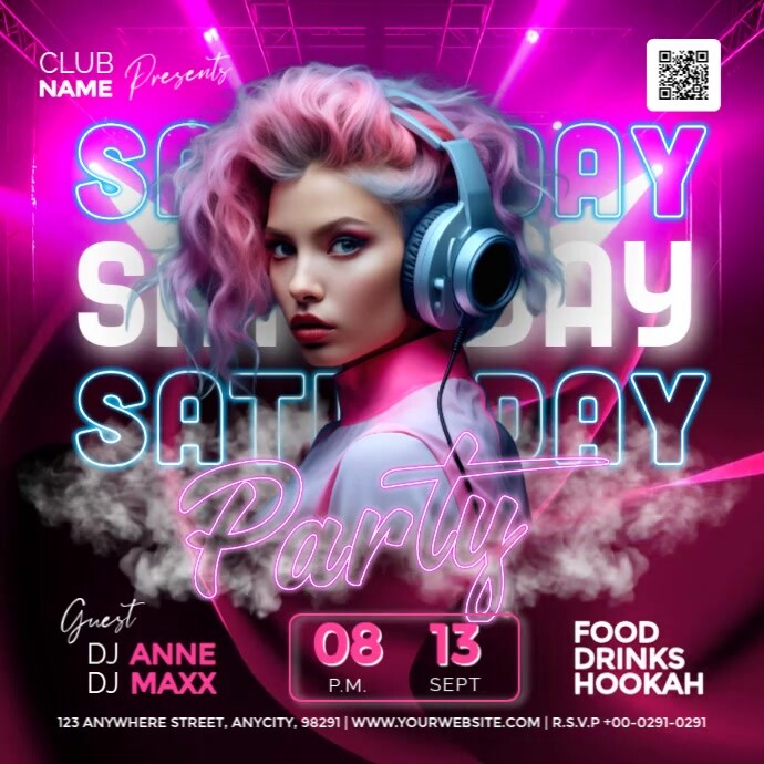 Purple Maximalist Saturday Night Party Instagram Post Template | PosterMyWall