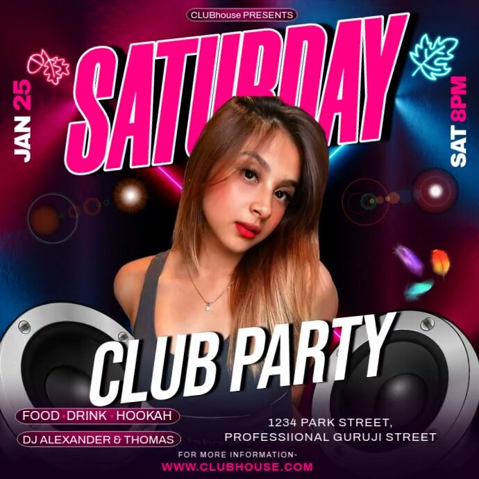 Purple Maximalist Saturday Night Square (1:1) Template | PosterMyWall