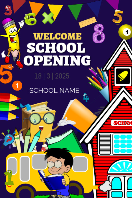 Purple Maximalist School Opening Poster Template | PosterMyWall