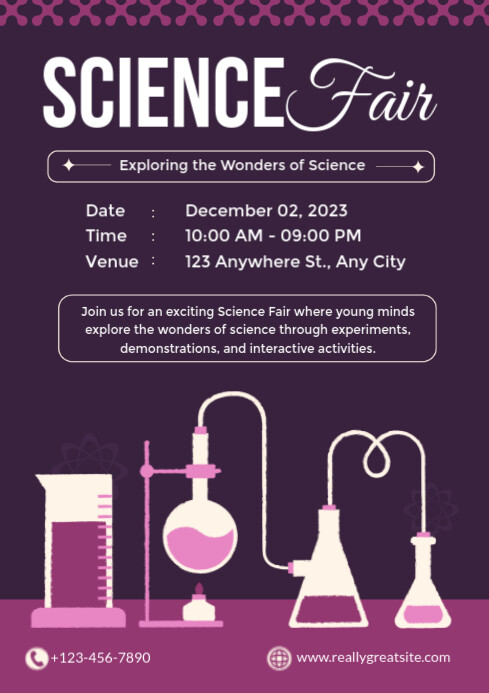 Purple Maximalist Science Fair Flyer A4 Template | PosterMyWall
