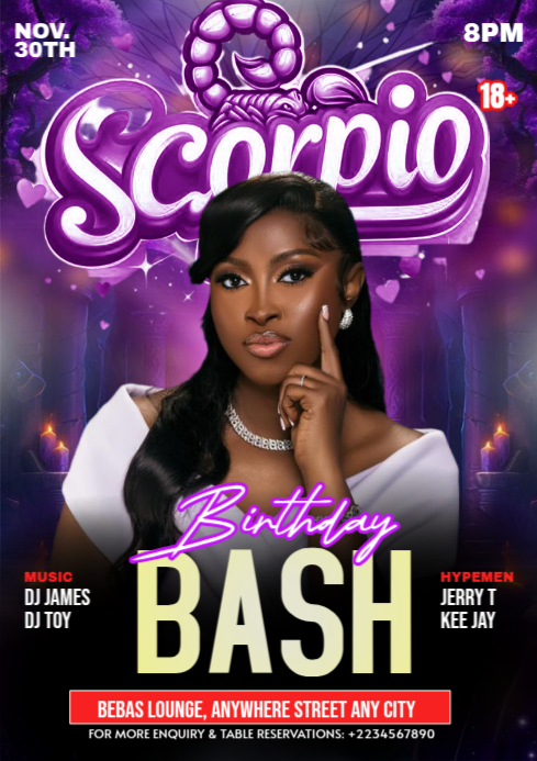 Purple Maximalist Scorpio Night Party A3 Template | PosterMyWall