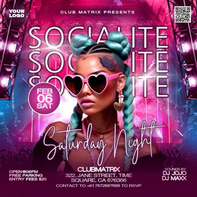 Plantilla de Purple Maximalist Socialite Saturday Night Instagram Post ...