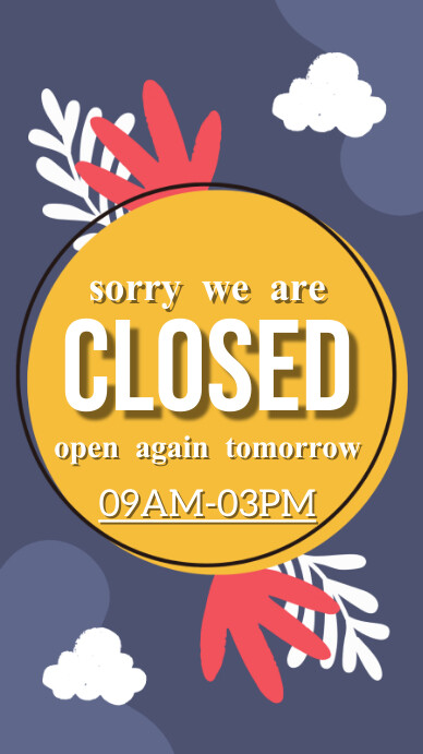 Copy of Purple Maximalist Sorry Closed Notice Templat | PosterMyWall